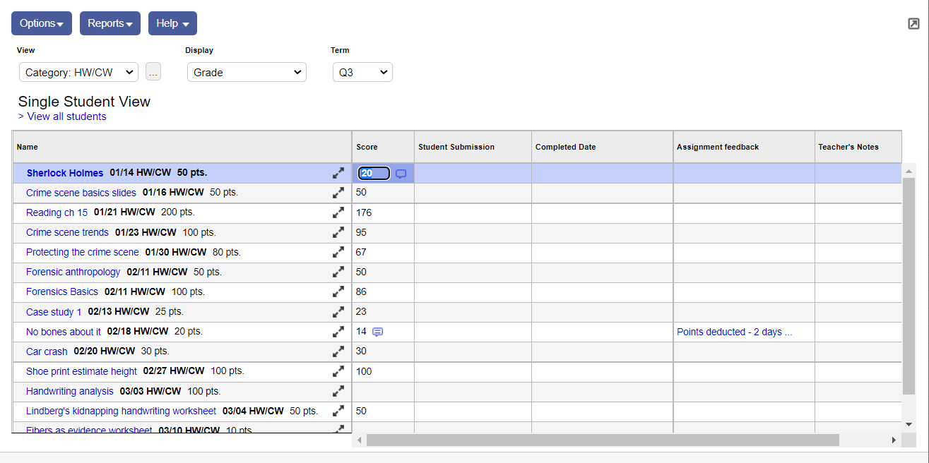 Enter Assignment Scores on the Scores Page
