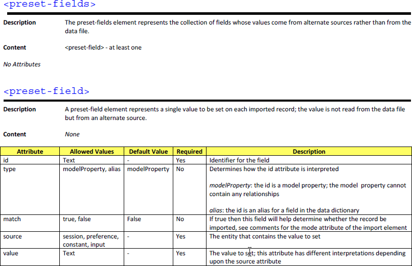 XML Definitions for Imports